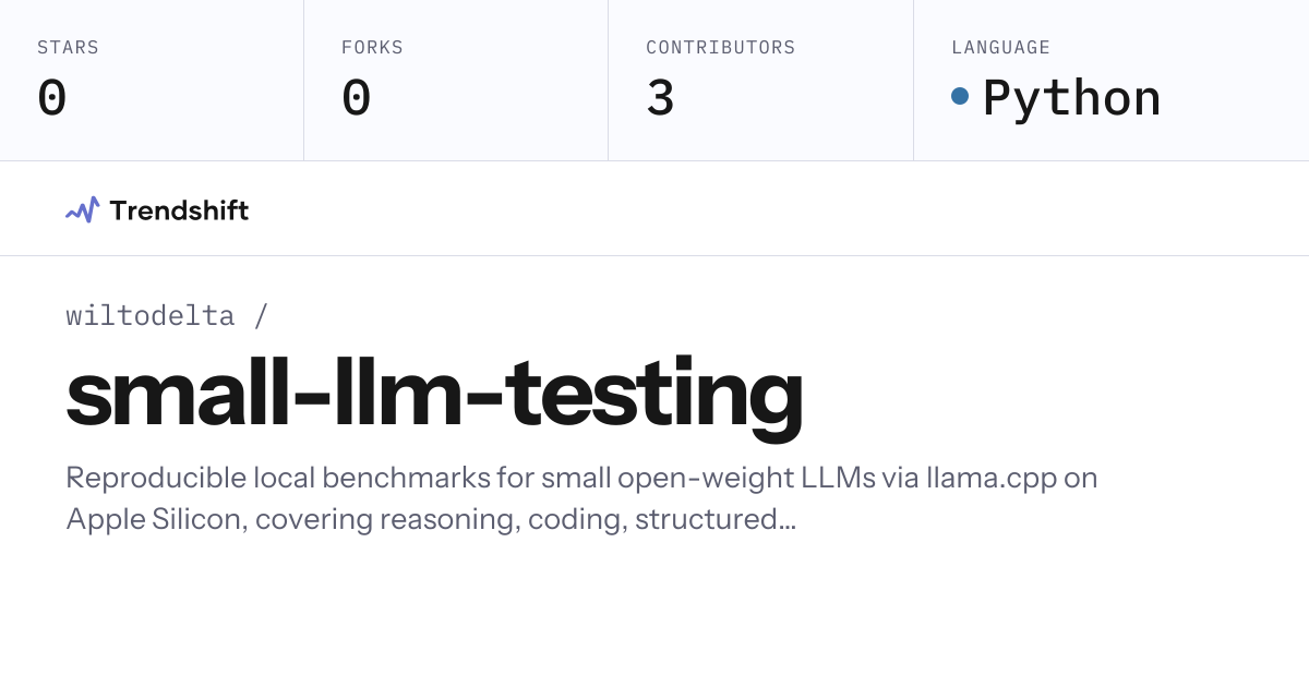 wiltodelta/small-llm-testing — GitHub trending stats & insights ...