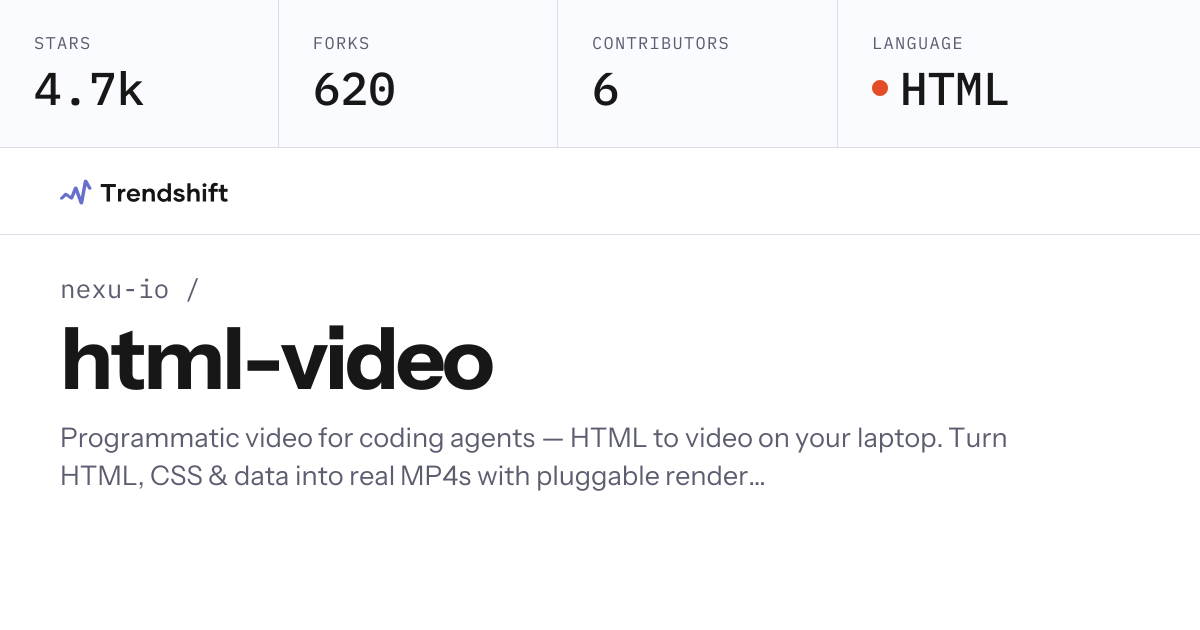 nexu-io/html-video — GitHub trending stats & insights | Trendshift